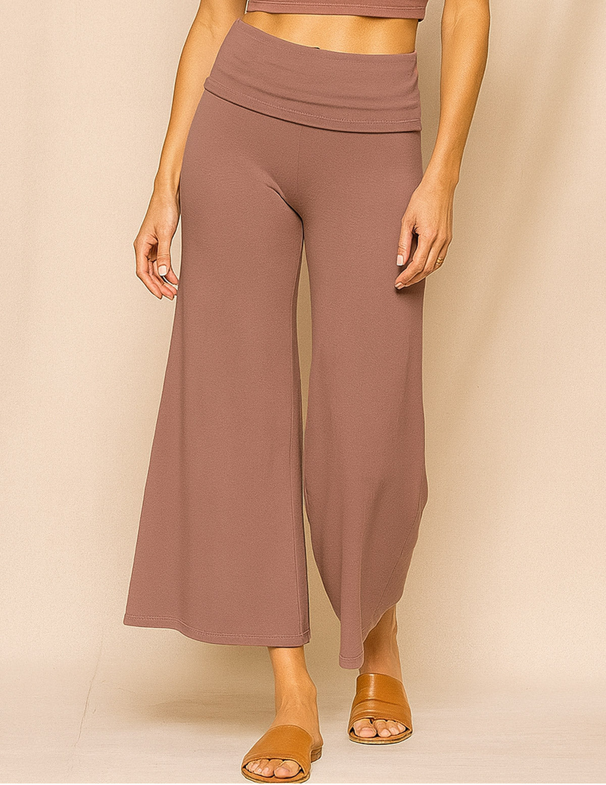 Bamboo Flare Ankle Pants - Mocha - L and XL Only — Sivana