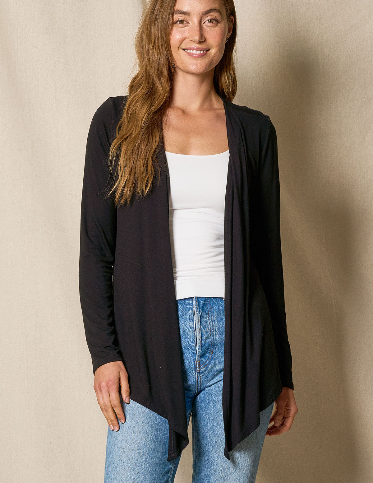 Bamboo Open Front Jacket - Black — Sivana