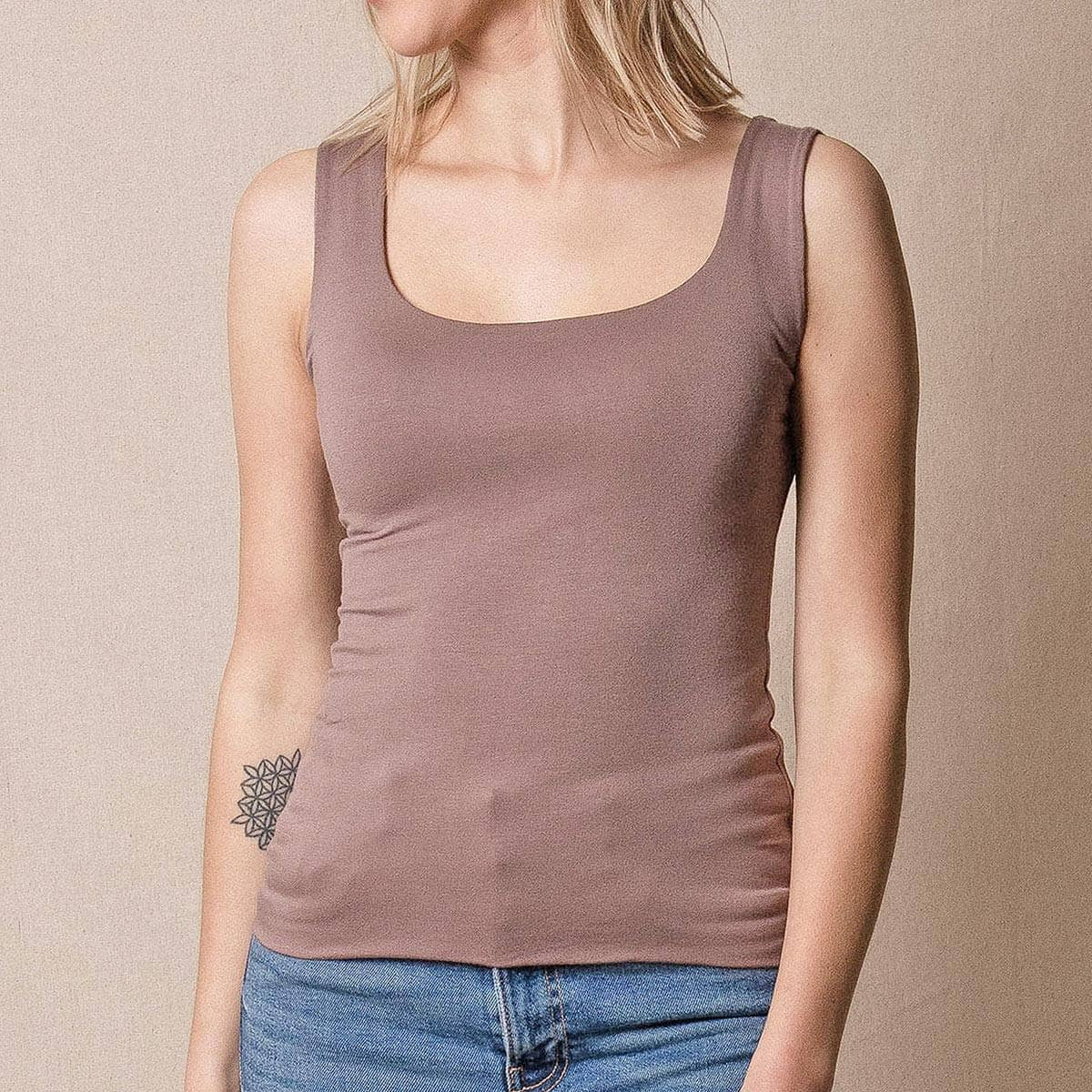 Bamboo Double Layered Tank Top - Mocha — Sivana