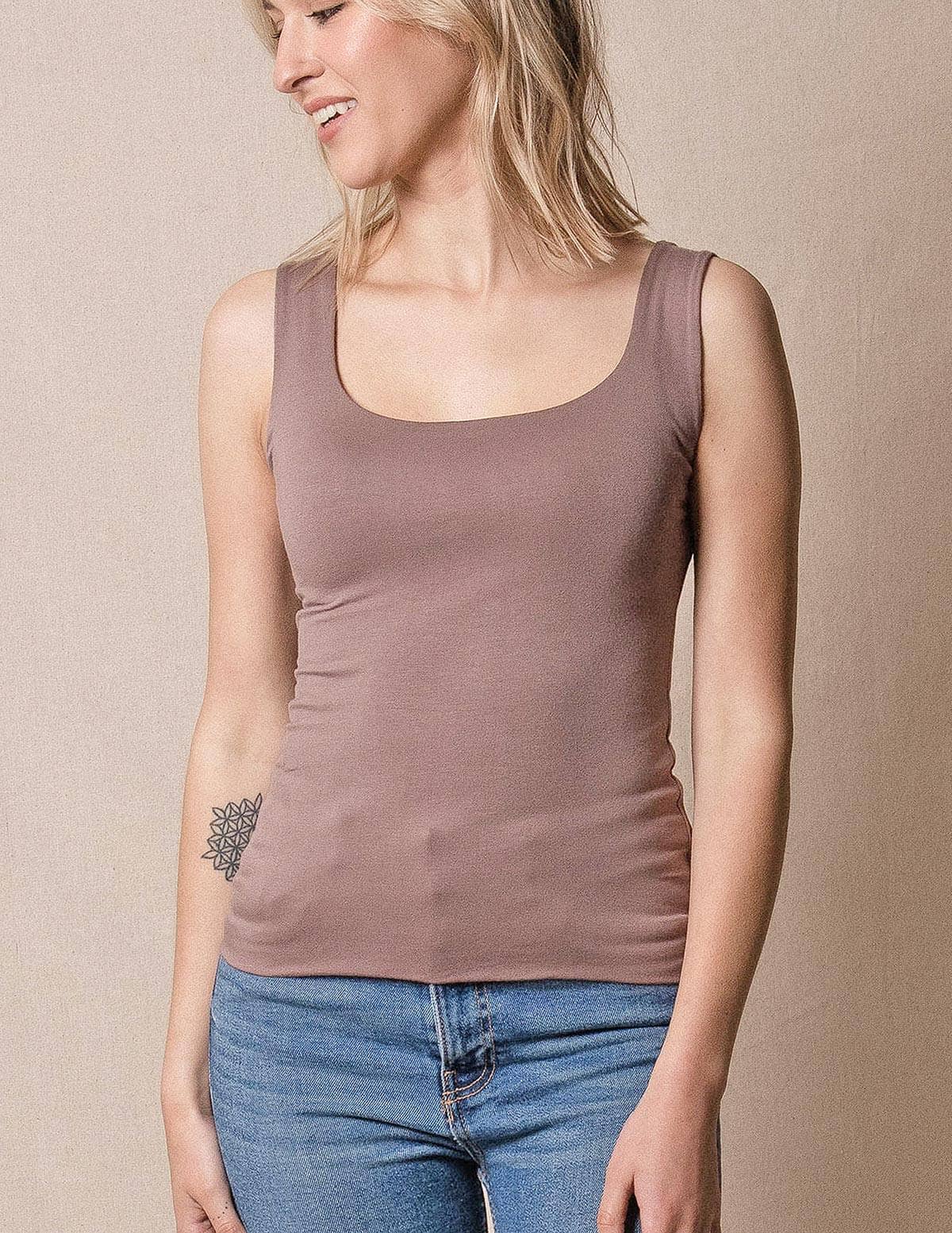 Bamboo Double Layered Tank Top - Mocha — Sivana